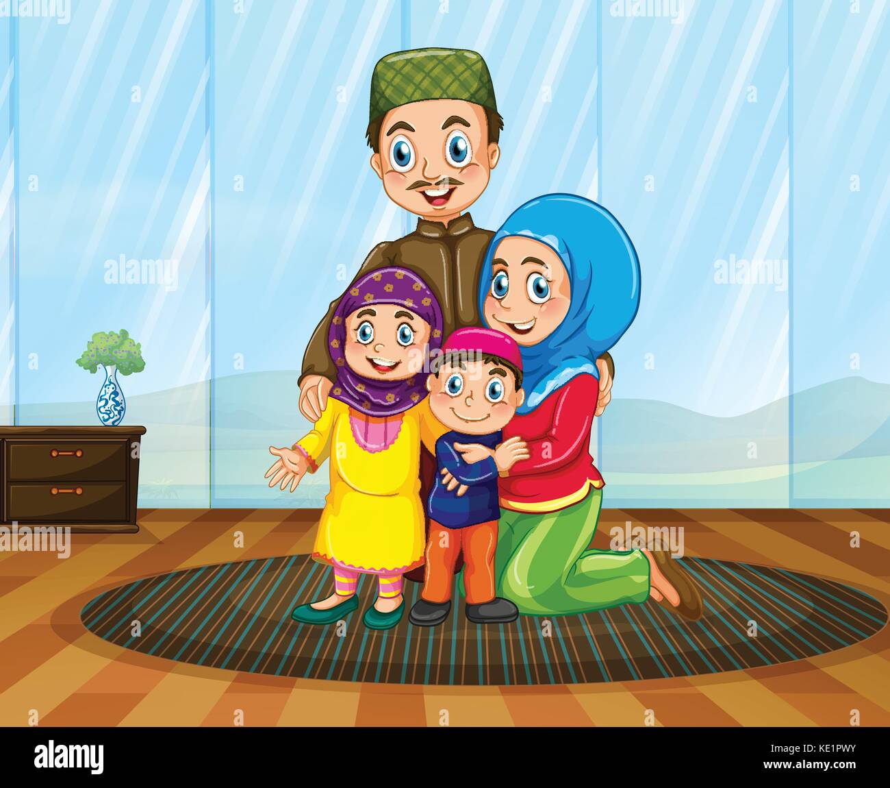 Muslim family in the house illustration Stock Vector Image & Art - Alamy