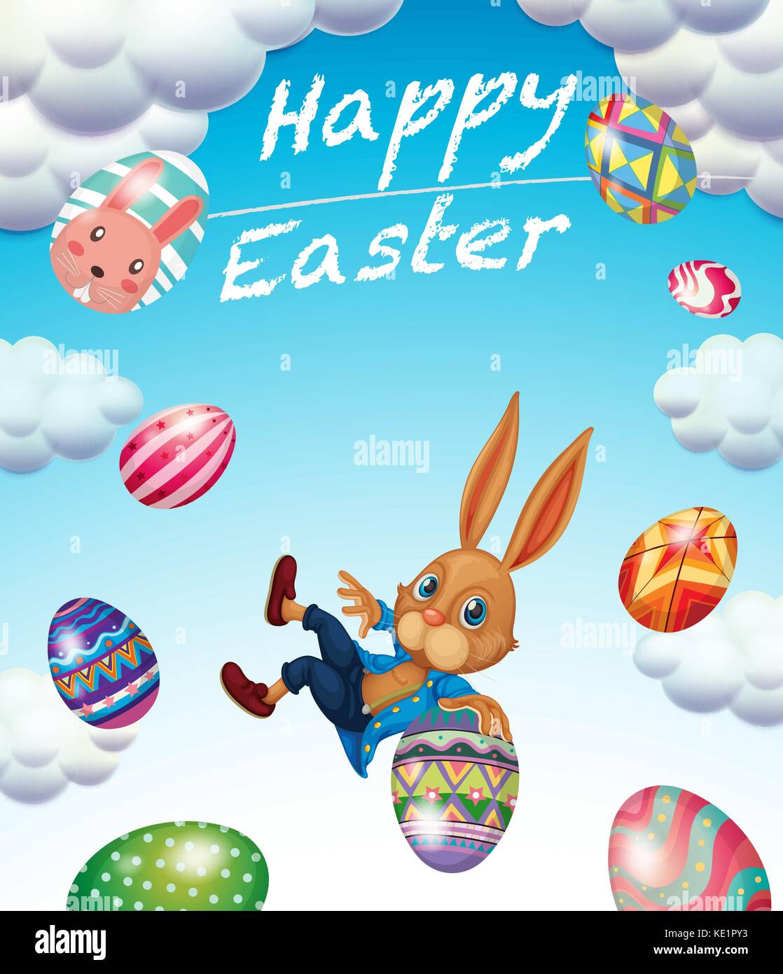 Easter festival with bunny and decorated eggs illustration Stock Vector ...