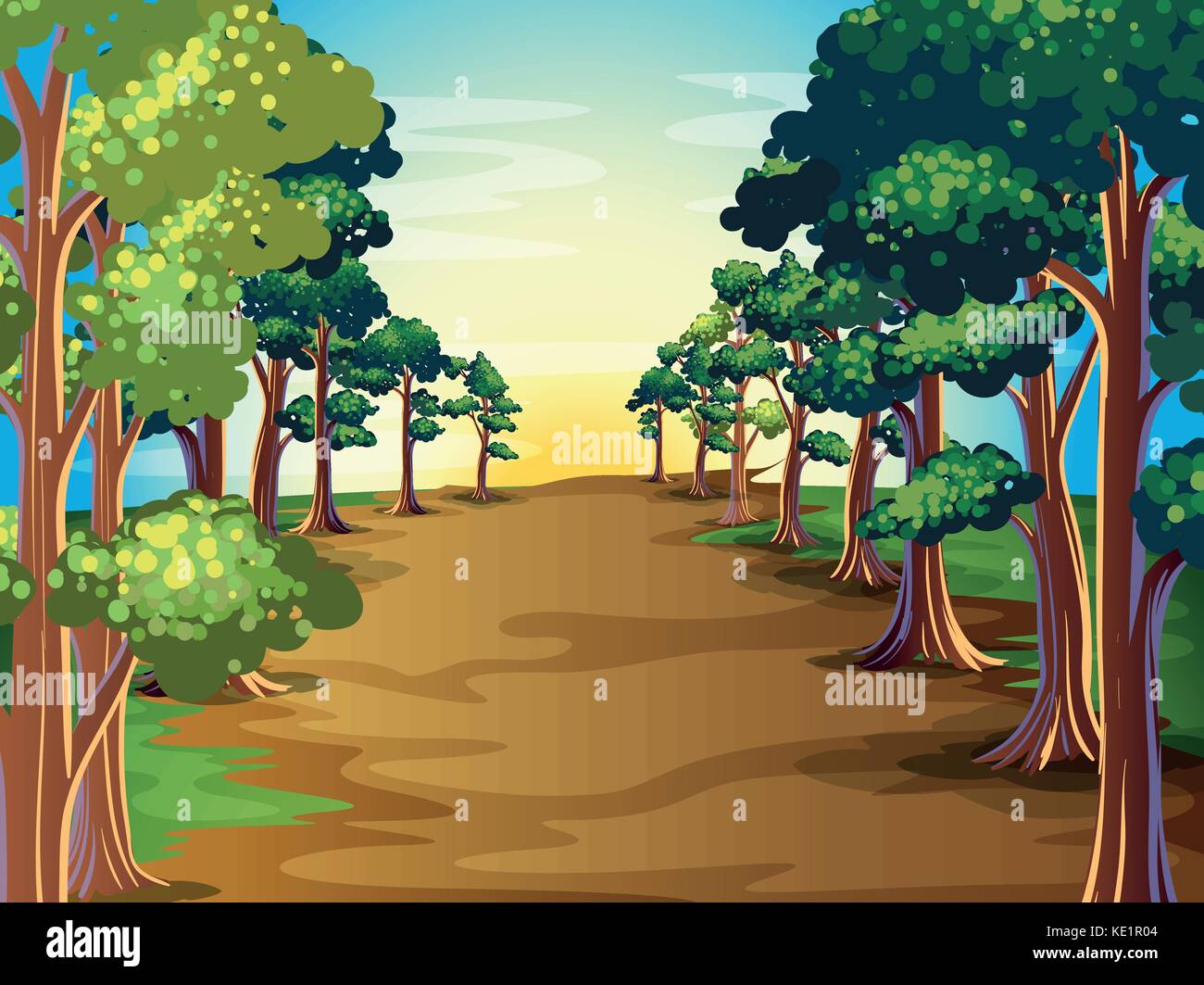 Nature scene with trees along the road illustration Stock Vector Image ...