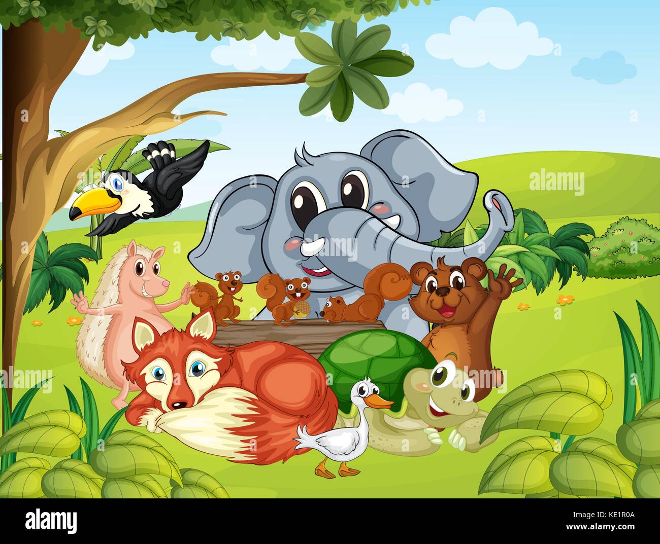 Fox in field Stock Vector Images - Alamy