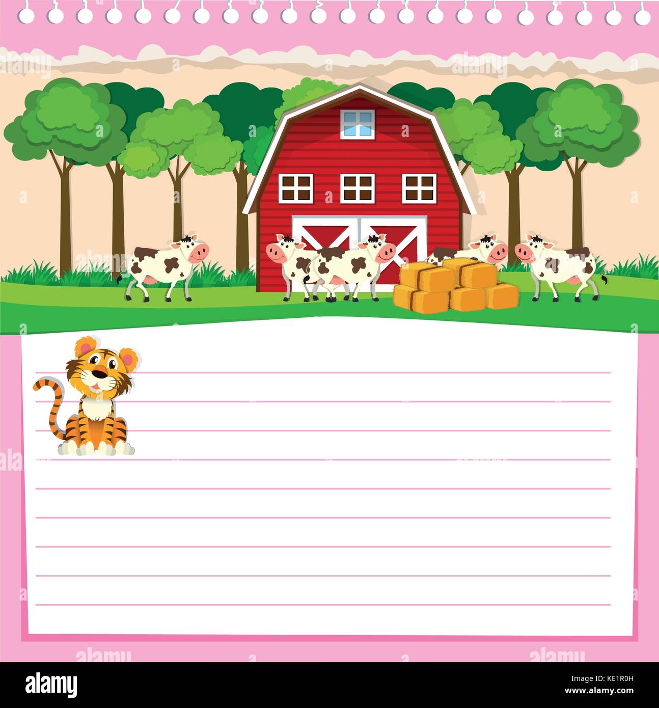Line paper design with barn and cows illustration Stock Vector Image ...