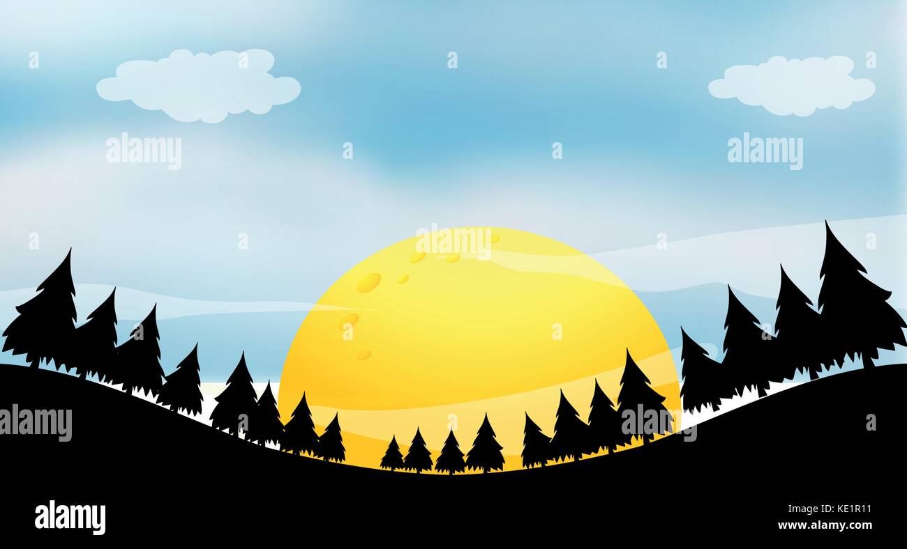 Silhouette of a full moon with trees illustration Stock Vector Image ...