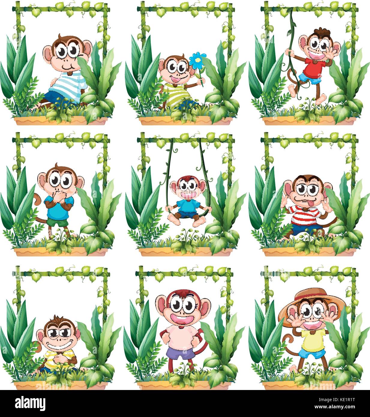 Monkeys in the wooden frame illustration Stock Vector Image & Art - Alamy
