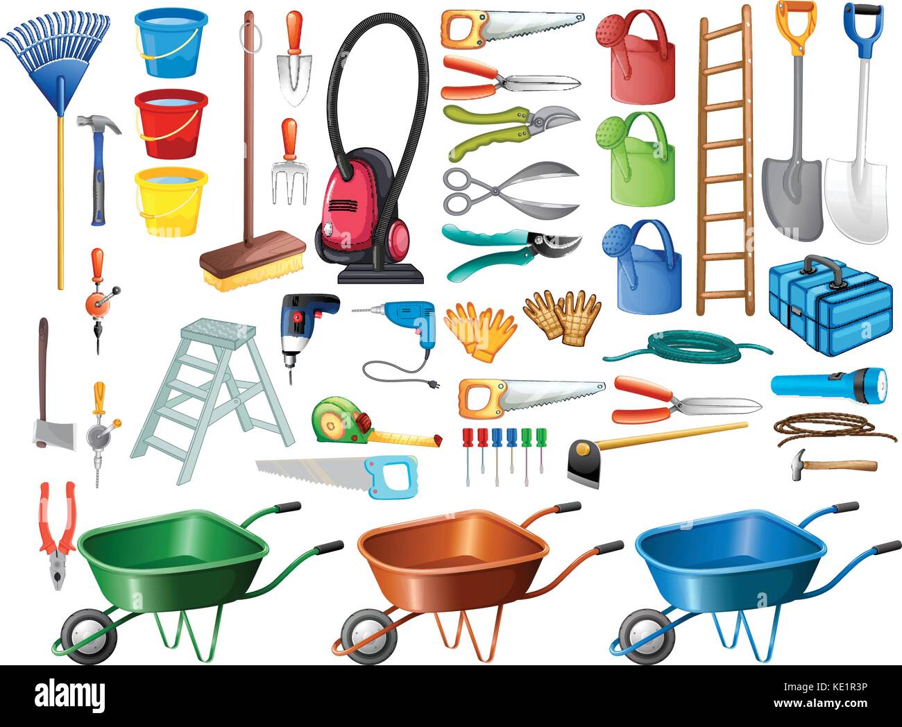 Different household tools and equipments illustration Stock Vector ...