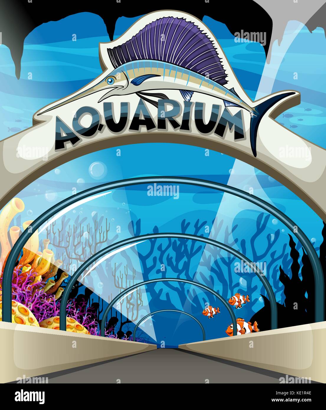 Aquarium scene with lives underwater illustration Stock Vector Image ...