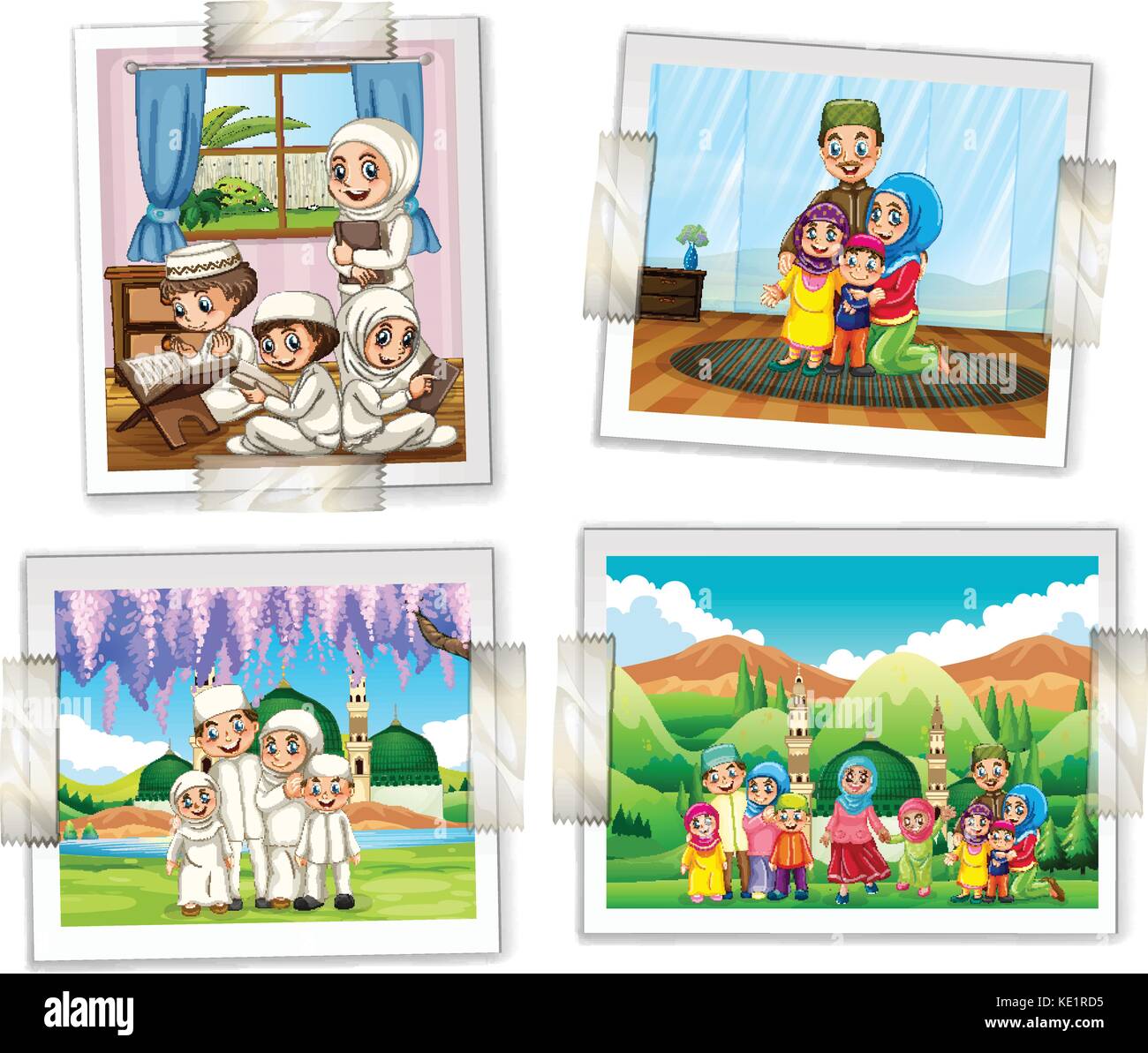 Four photo frames of muslim family illustration Stock Vector Image ...