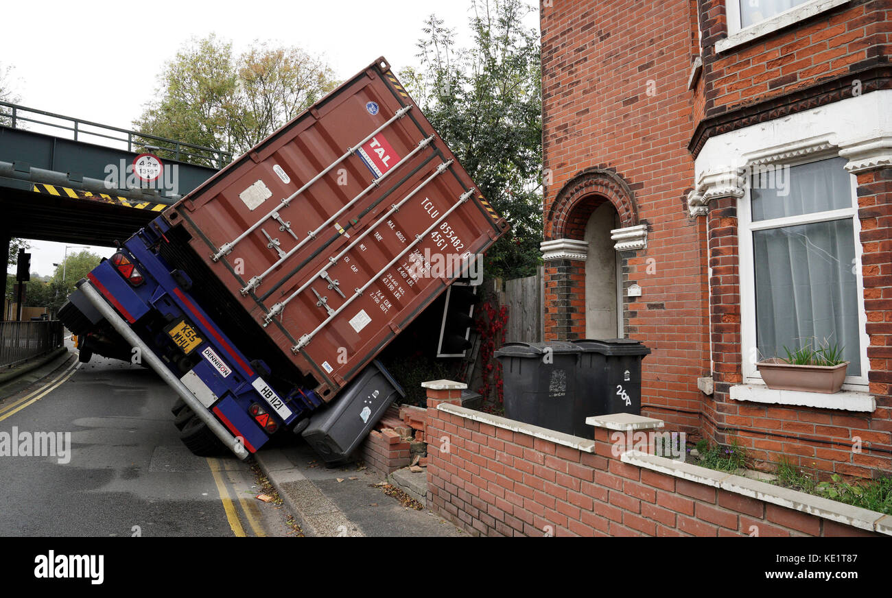 An articulated lorry which hit a bridge in Coombe Valley Road, Dover ...