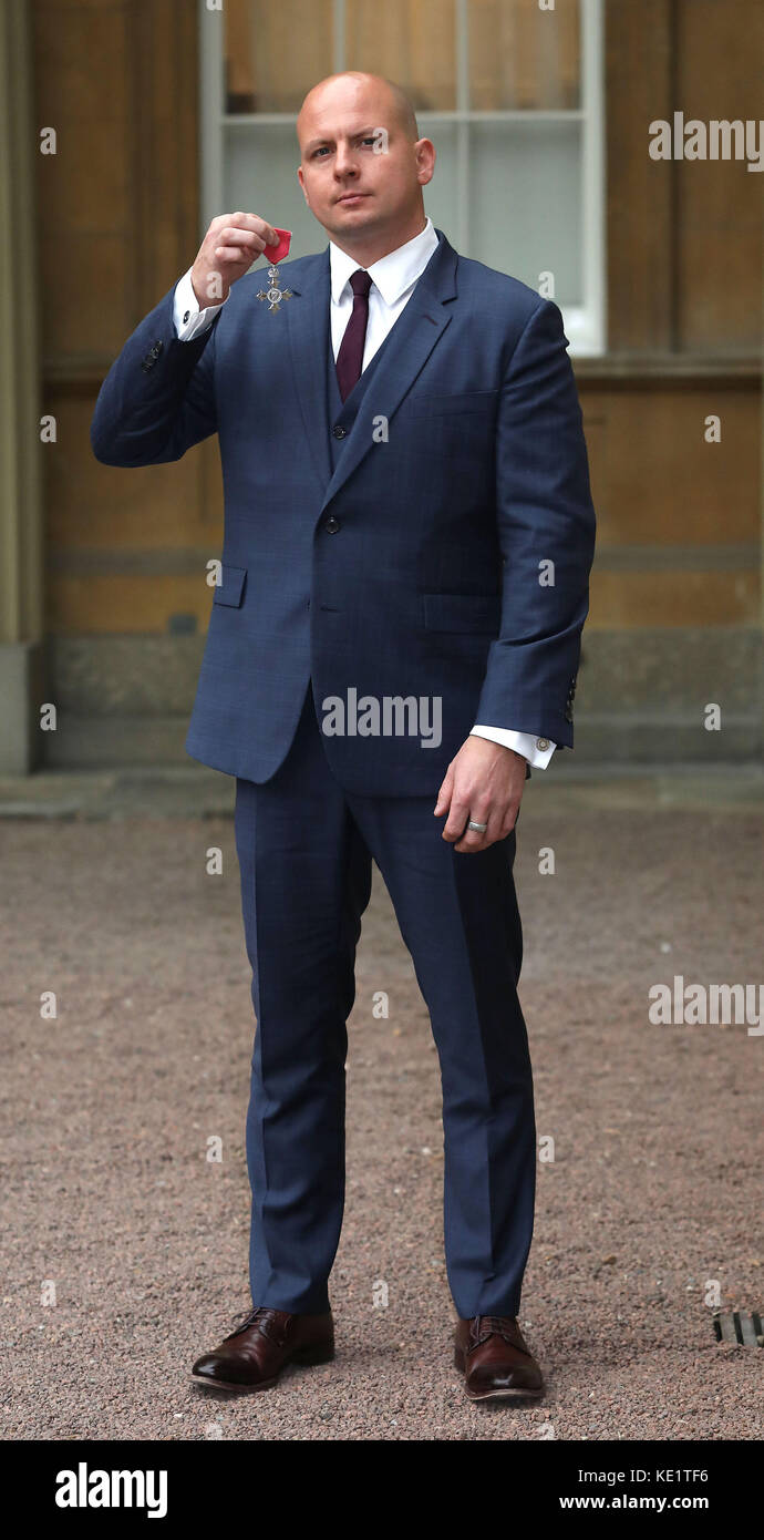 Scott Hann after he was awarded an MBE by the Princess Royal during an ...