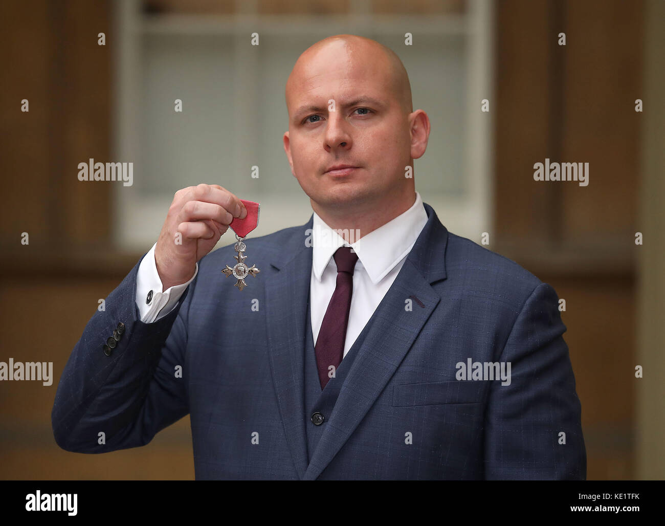 Scott Hann after he was awarded an MBE by the Princess Royal during an ...