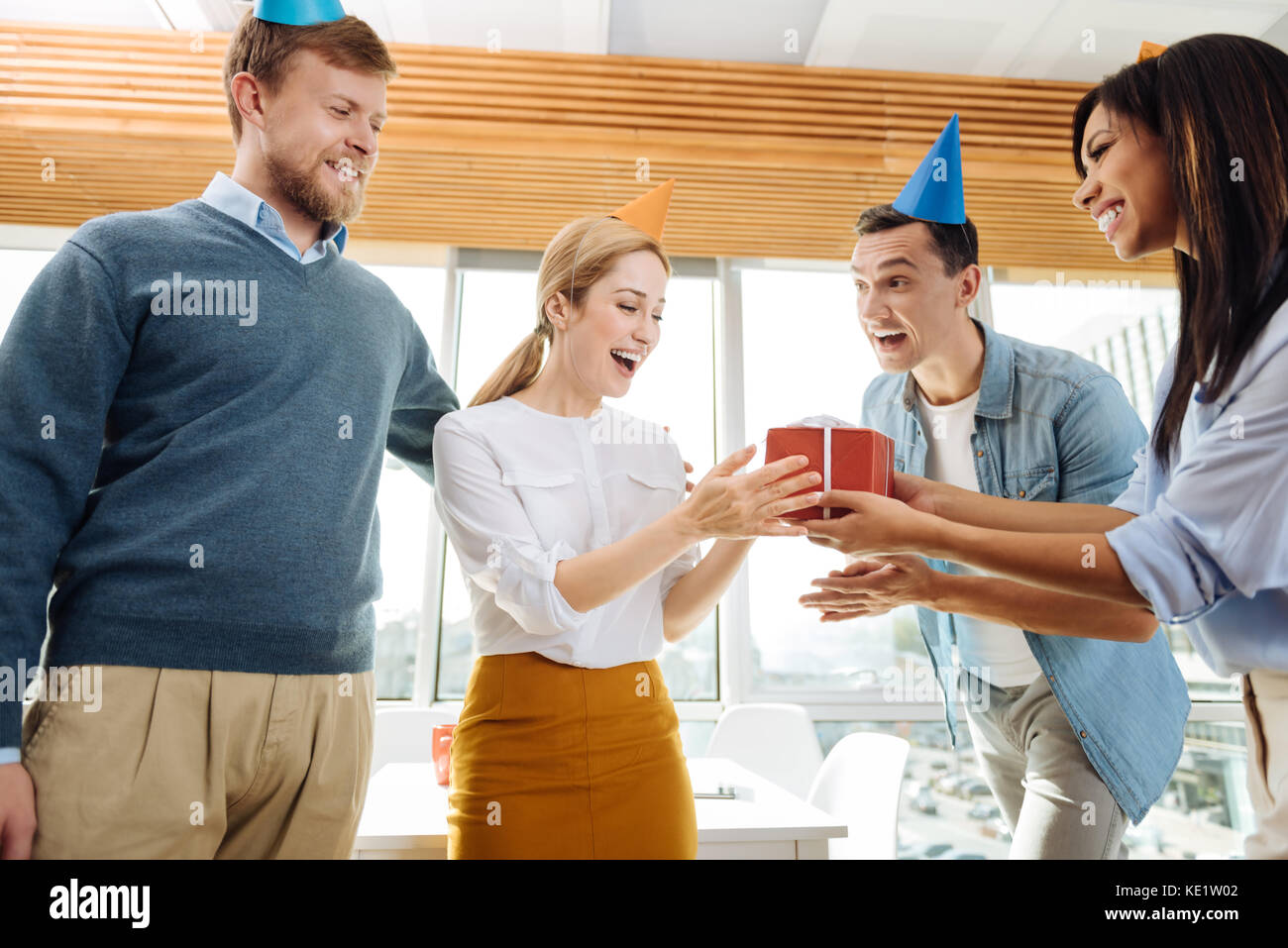 Young collective celebrating birthday party Stock Photo - Alamy