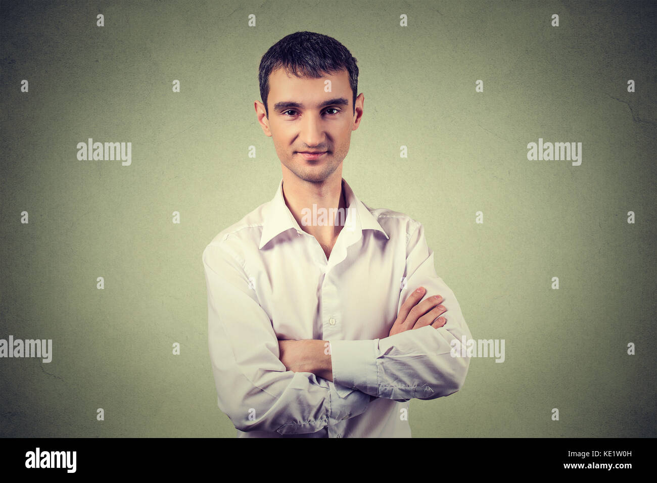 Portrait smiling modern man, creative professional isolated on gray ...