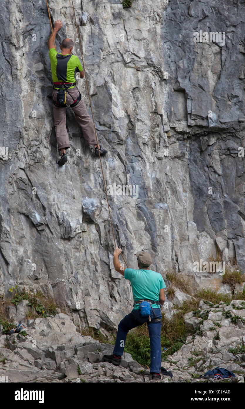 Rock Climbers in Malham Cove, Yorkshire Dales National Park Stock Photo ...