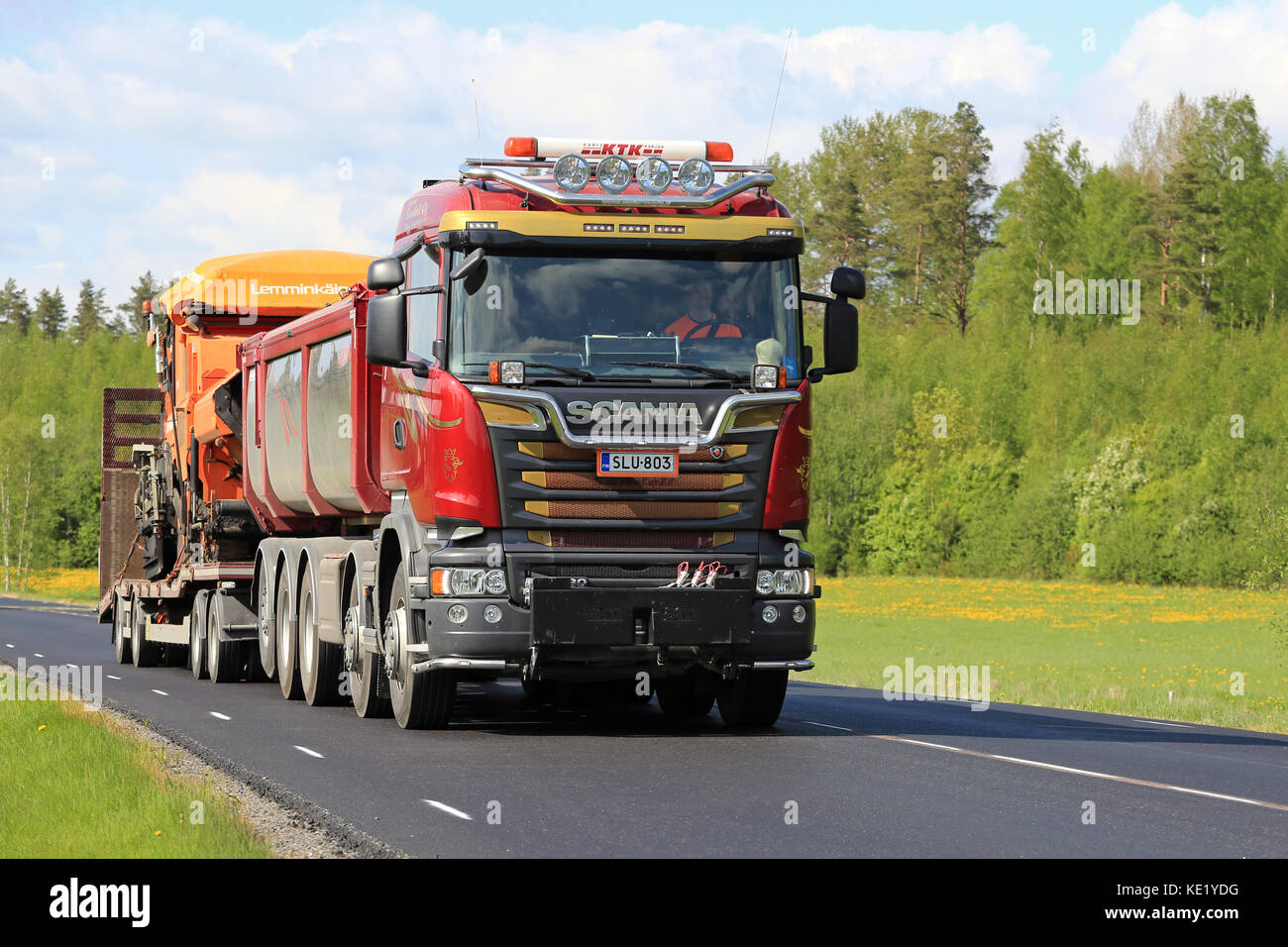 SALO, FINLAND - MAY 20, 2016: New Scania truck transports roadworks ...