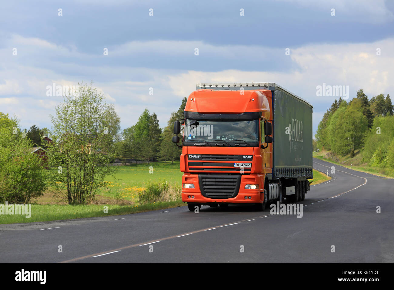 SALO, FINLAND - MAY 20, 2016: Orange DAF semi truck transports goods ...