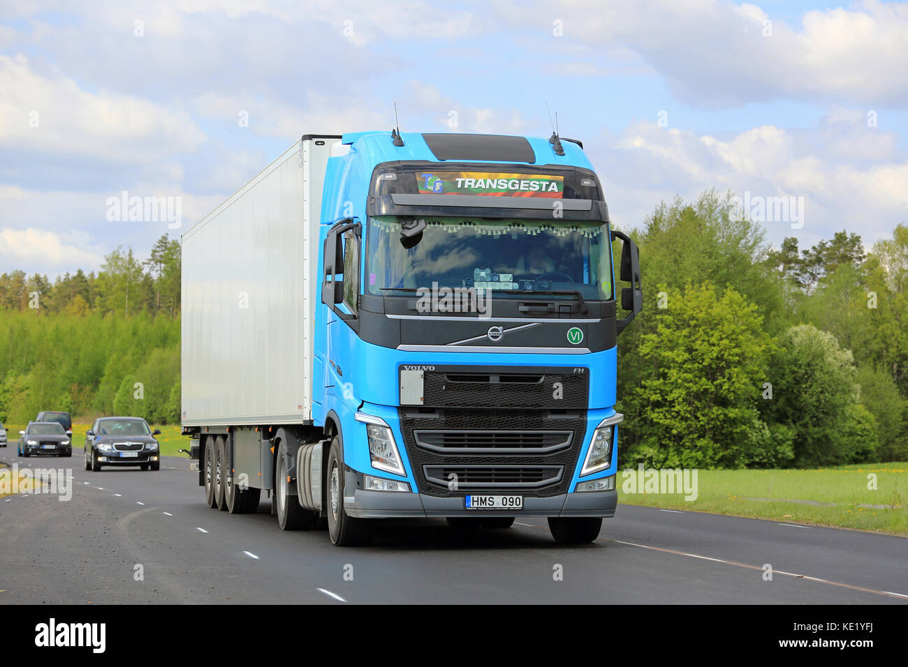 SALO, FINLAND - MAY 20, 2016: Sky blue Volvo FH semi truck among ...