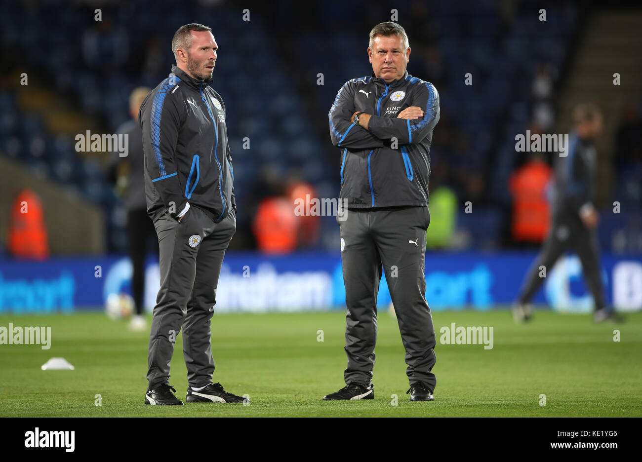 Leicester City manager Craig Shakespeare (right) and assistant Michael ...