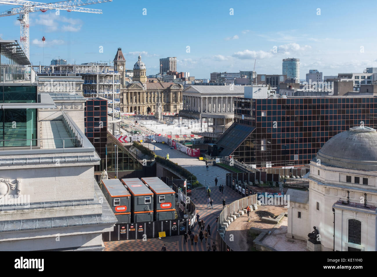 Aerial view of major construction in Paradise Circus in Birmingham, UK ...