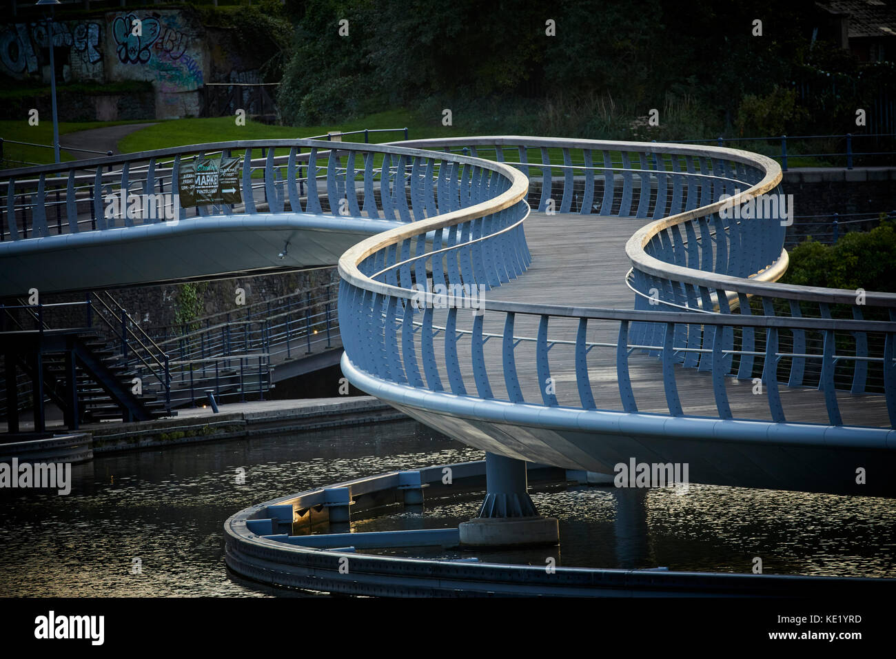Pedestrian winding footbridge between Castle Park and Finzels Reach ...