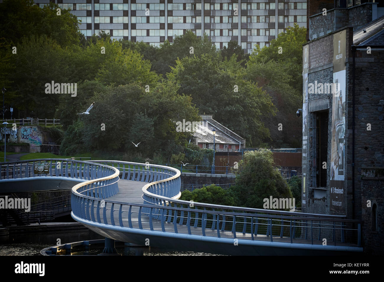 Pedestrian winding footbridge between Castle Park and Finzels Reach ...