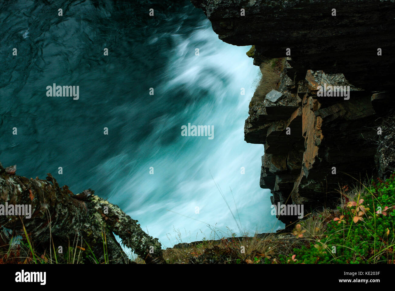 River, Jokk up north in arctic area in Scandinavia. View into the ...