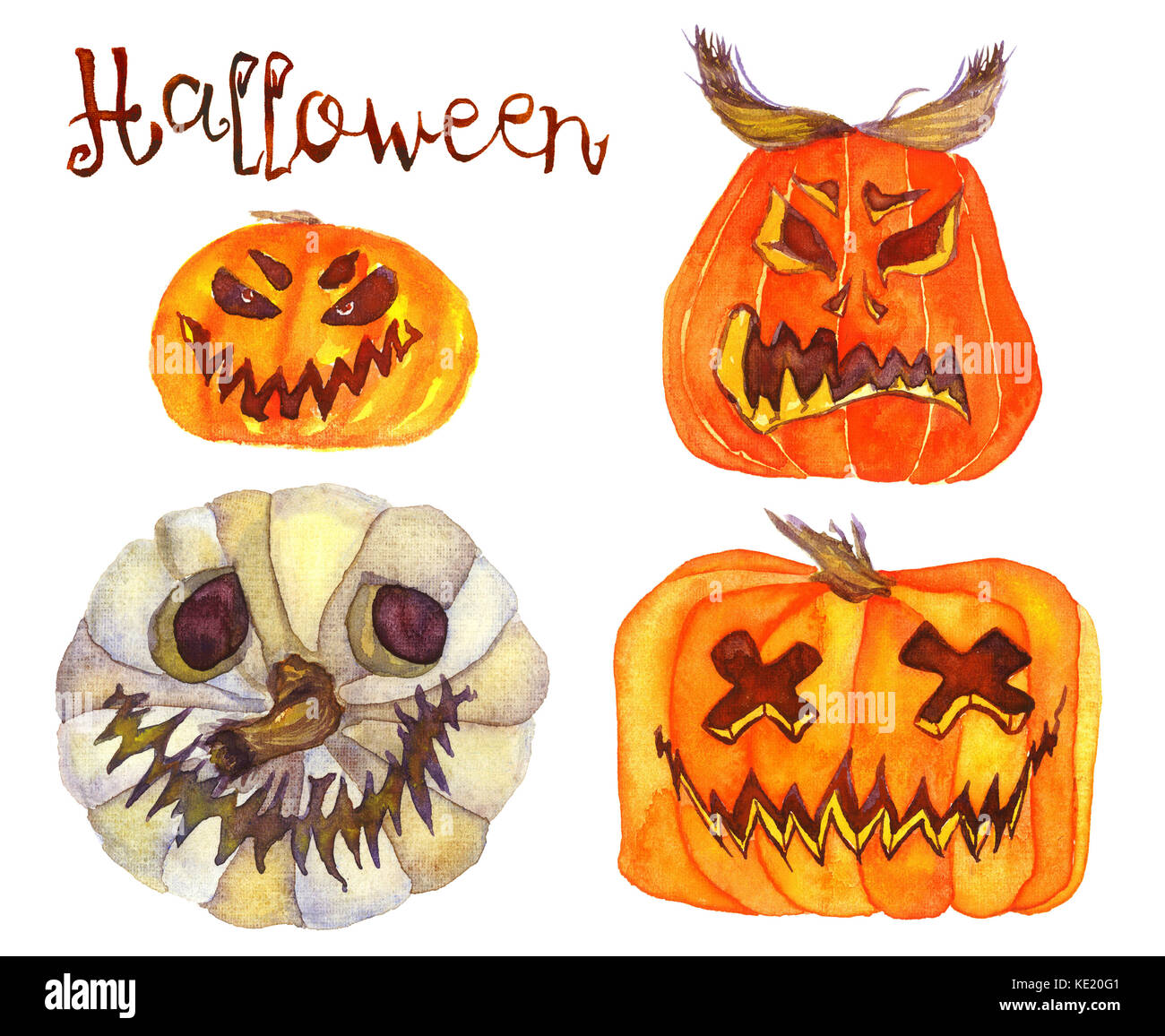 Set of Halloween pumpkins, Hand Painted Watercolor Illustration ...