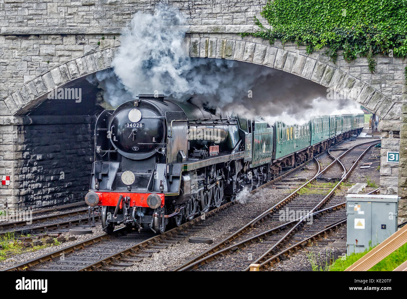 Eddystone Steam locomotive leaving Swanage with full head of steam ...