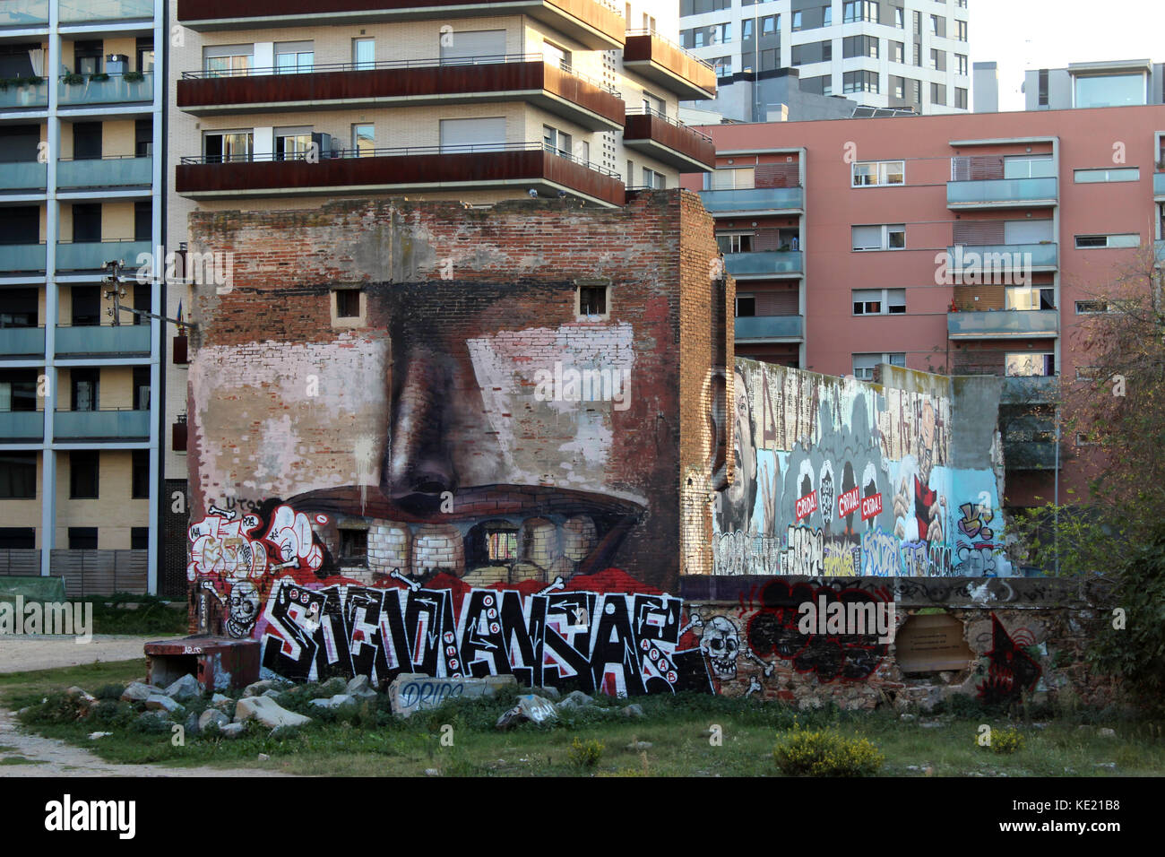 Graffiti painted on abandoned building in Poblenou, Barcelona Stock ...