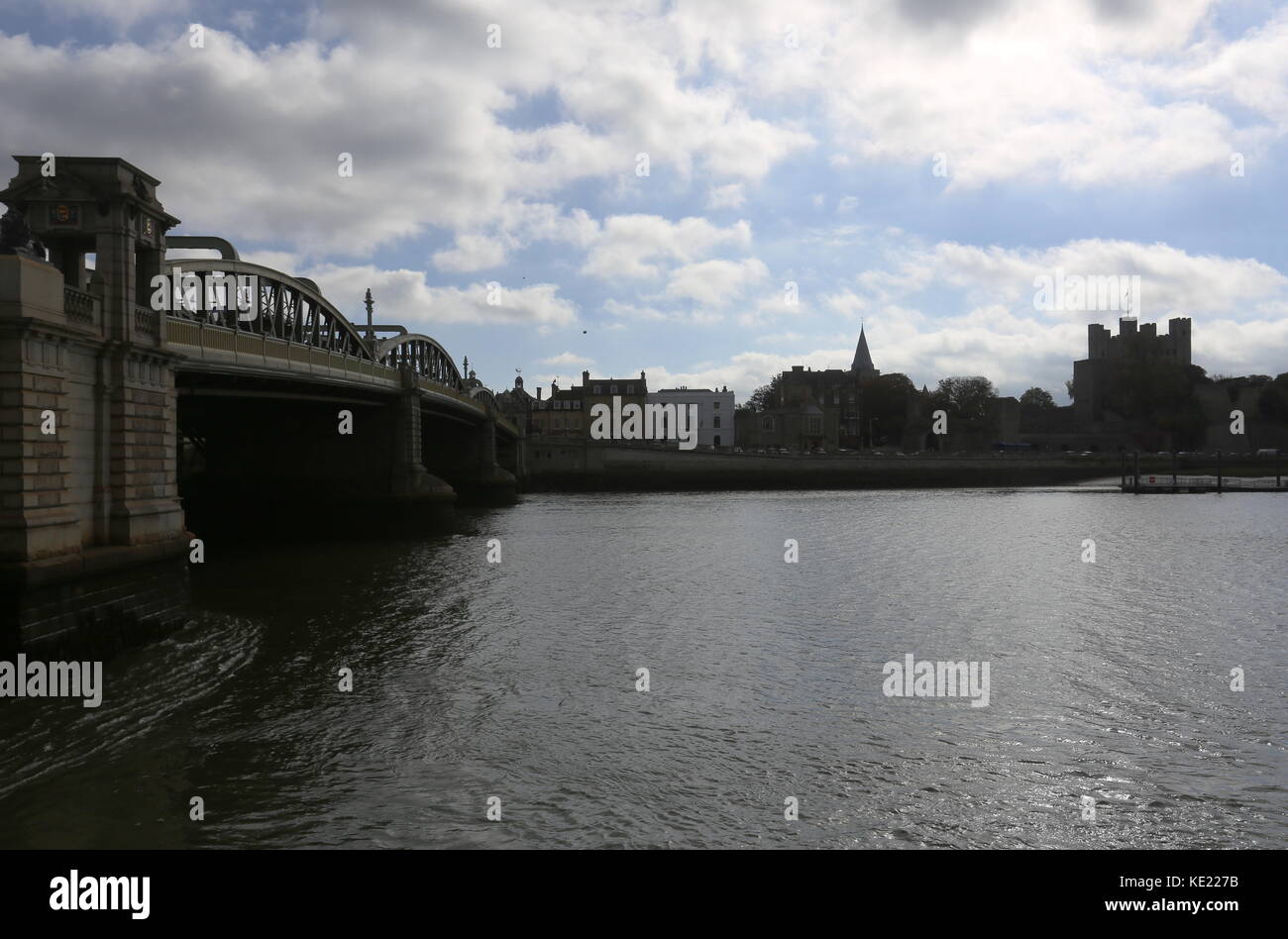 Bridge over River Medway with Rochester waterfront Kent UK October 2017 ...