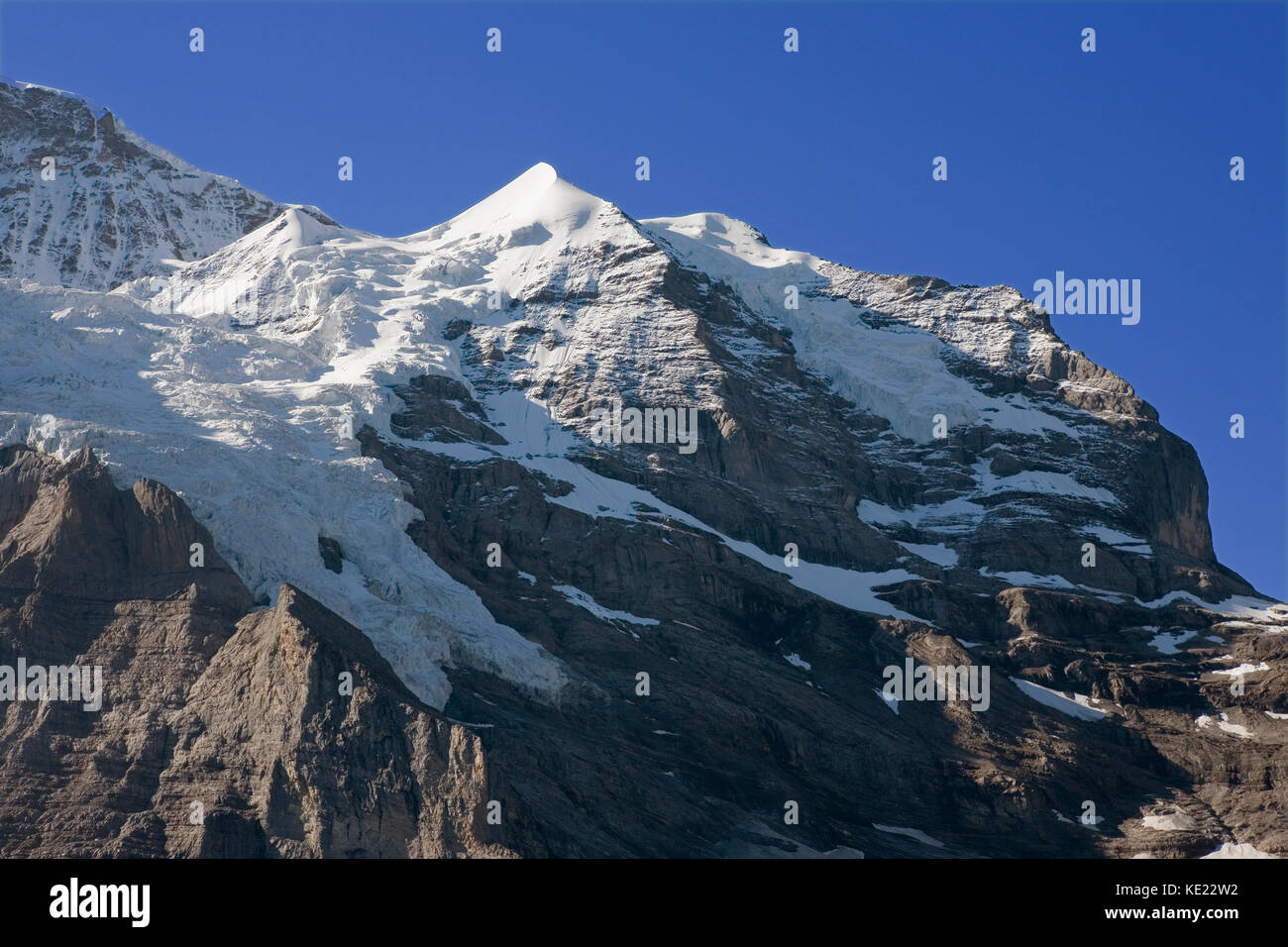 The white cone of the Silberhorn with its glaciers (the Giesengletscher ...