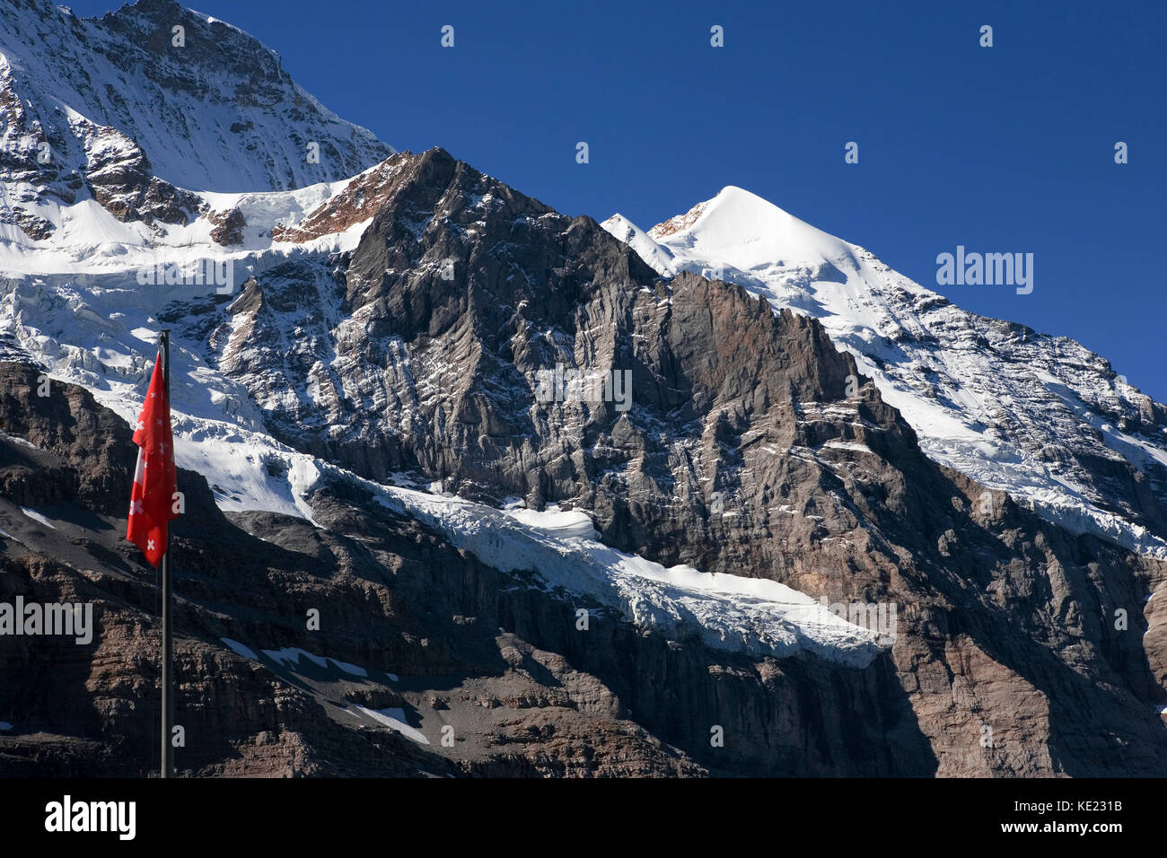 The white cone of the Silberhorn towering over Trümmeltal valley, with ...