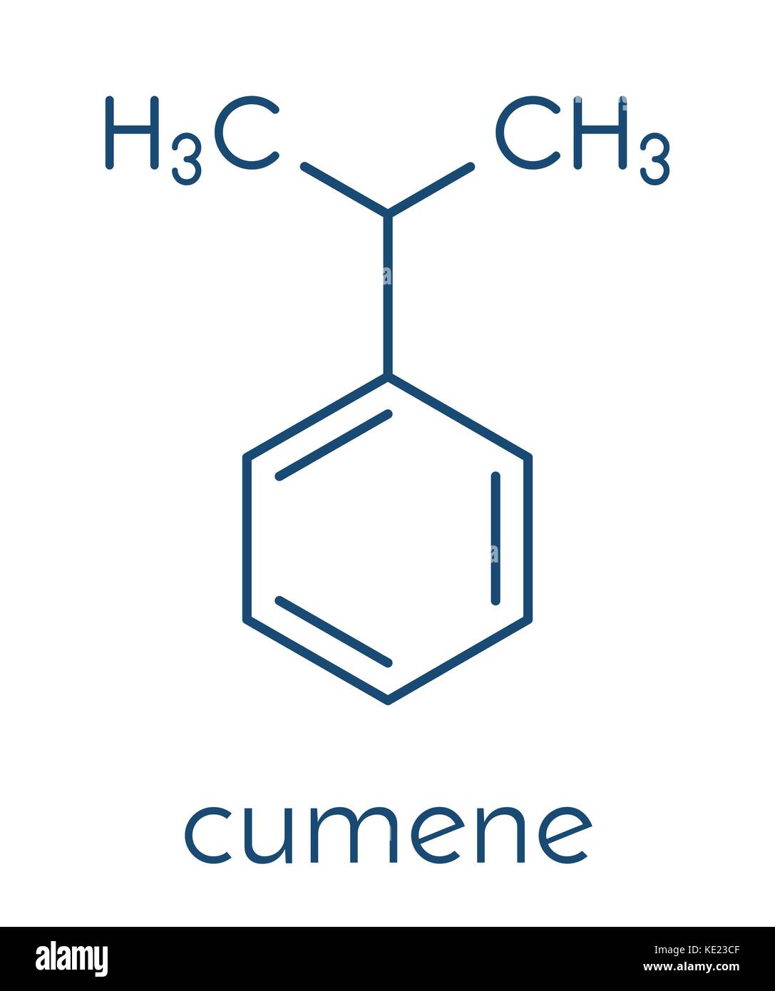 Cumene (isopropylbenzene) aromatic hydrocarbon molecule. Skeletal ...
