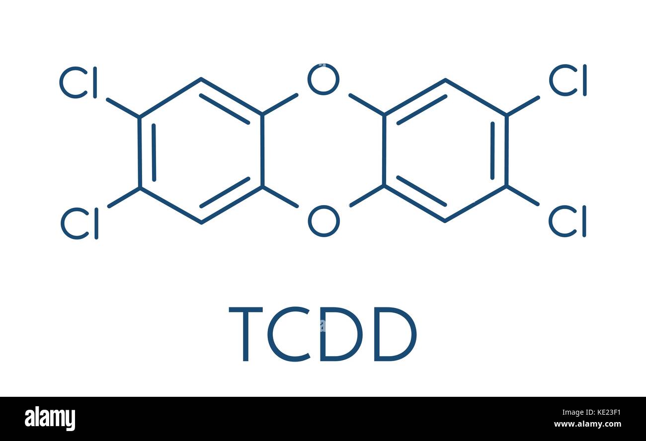 TCDD polychlorinated dibenzodioxin pollutant molecule (commonly called ...