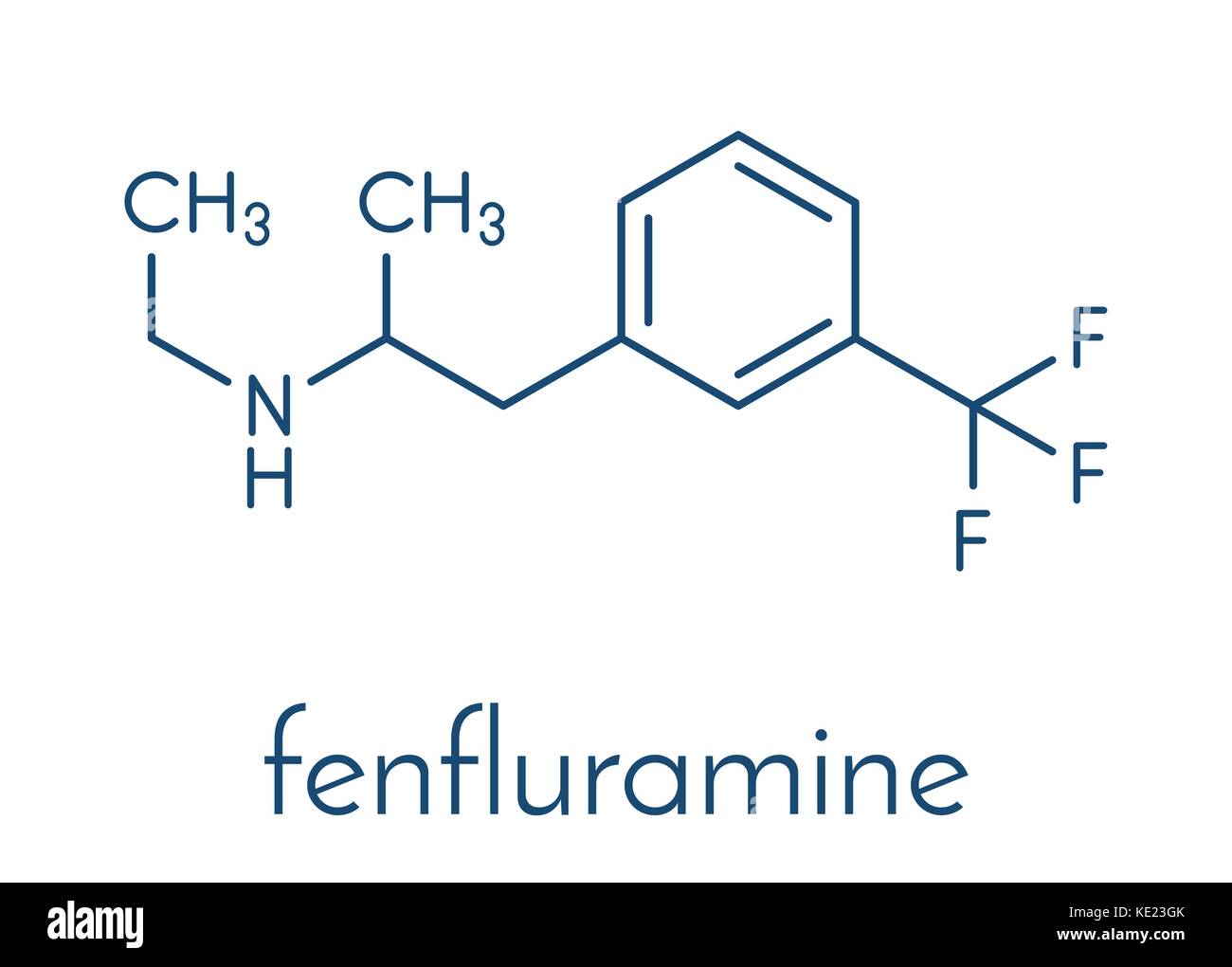 Fenfluramine weight loss drug molecule (withdrawn). Skeletal formula ...