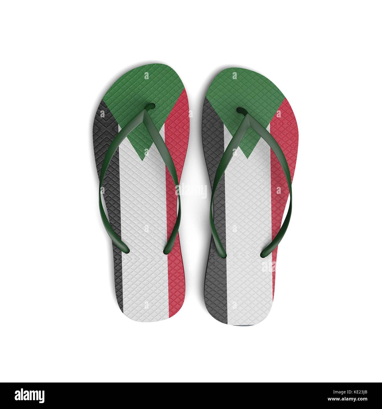 Sudan flag flip flop sandals on a white background. 3D Rendering Stock ...