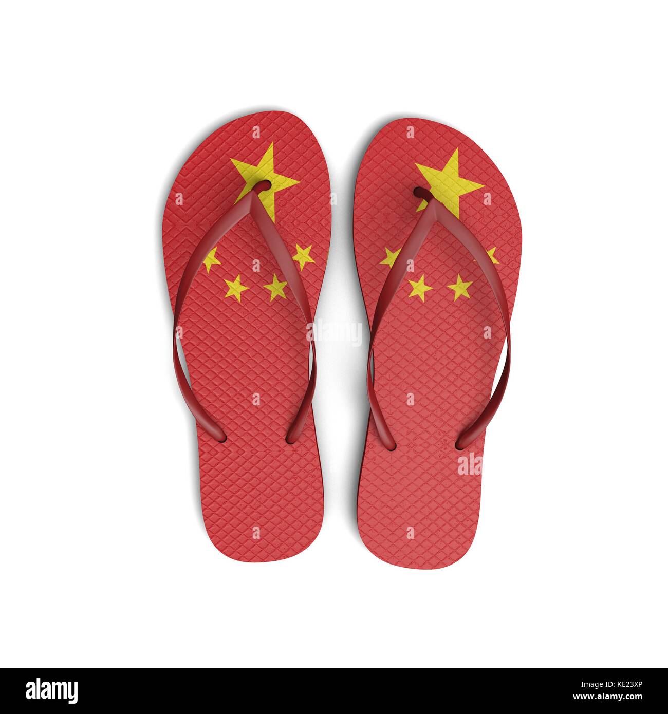 China flag flip flop sandals on a white background. 3D Rendering Stock ...