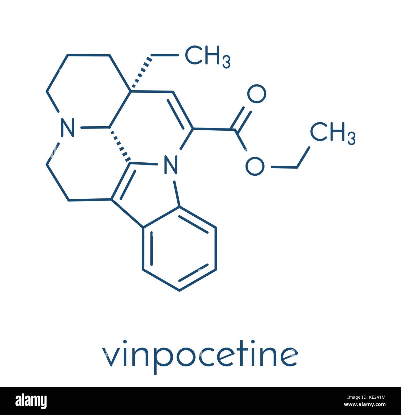 Vinpocetine molecule. Semisynthetic vinca alkaloid derivative, used as ...