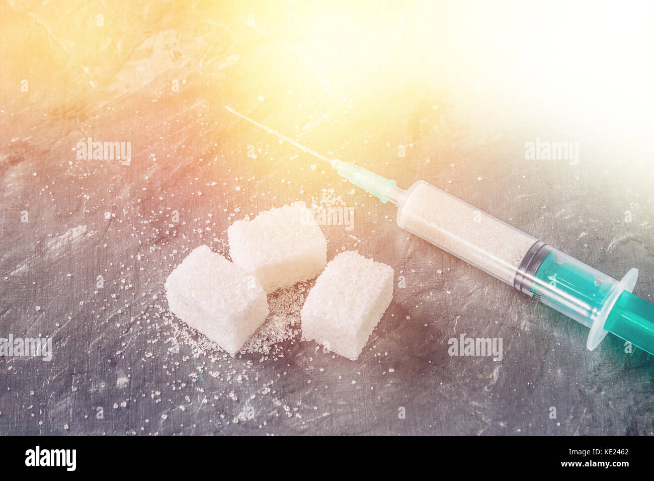 Sugar in a syringe. Conceptual depiction of dependence on the sweet ...