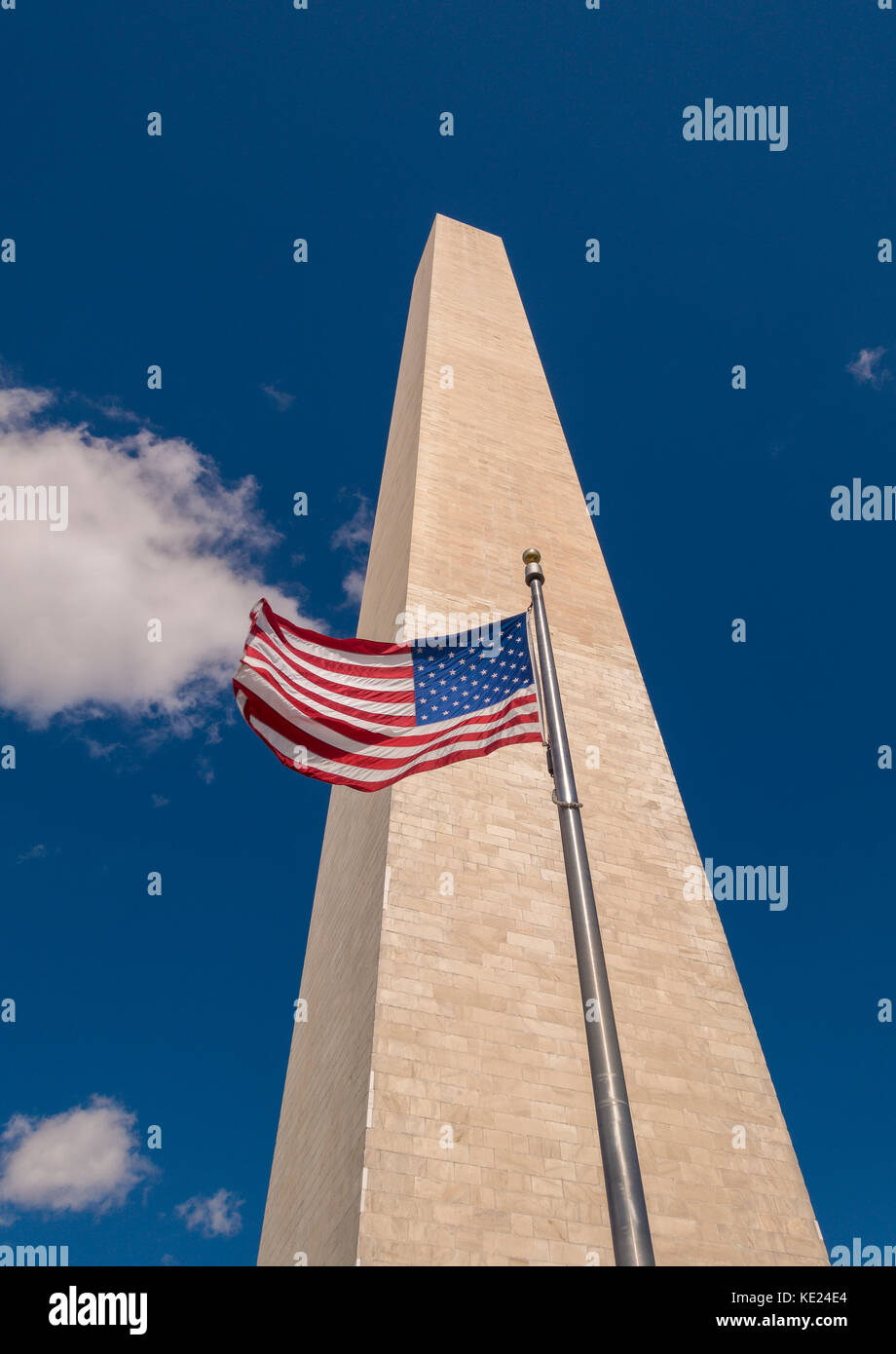 WASHINGTON, DC, USA - American flag at the Washington Monument Stock ...