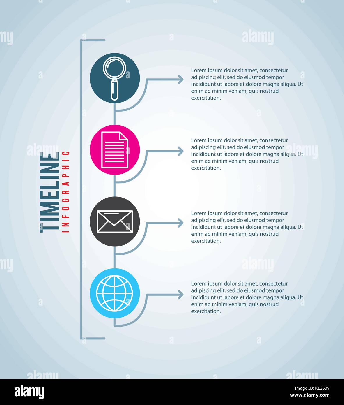 timeline infographic connection communication email document magnifier ...