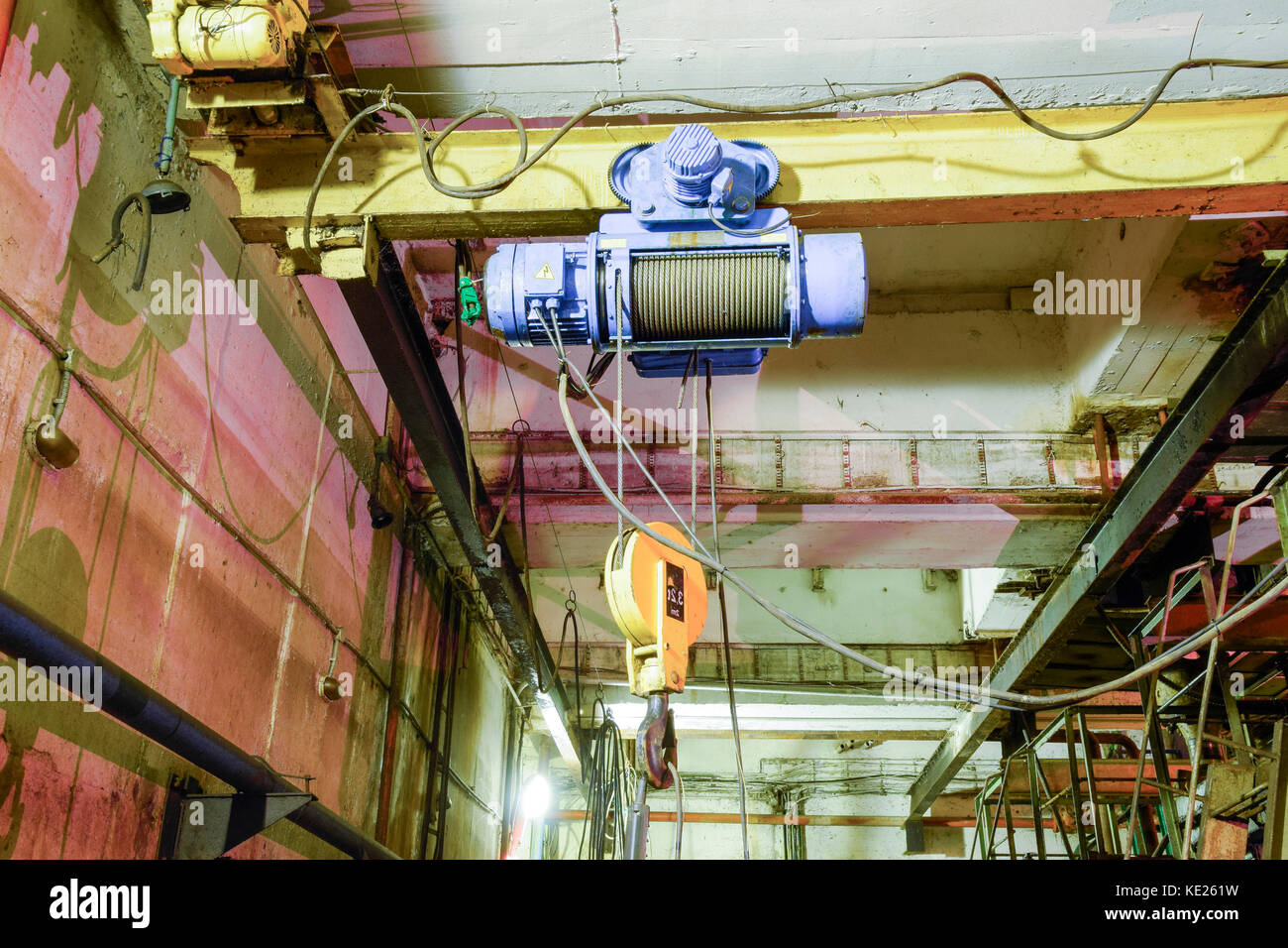 Basement of a water pumping station. Abandoned post-apocalyptic view of ...