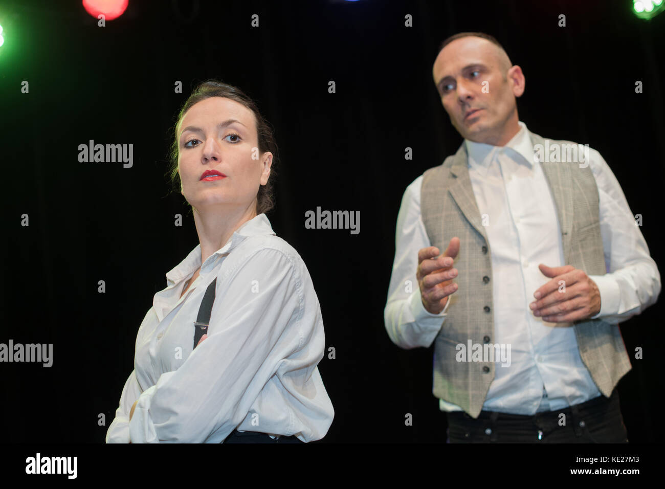 man and woman actors performing on the stage Stock Photo - Alamy