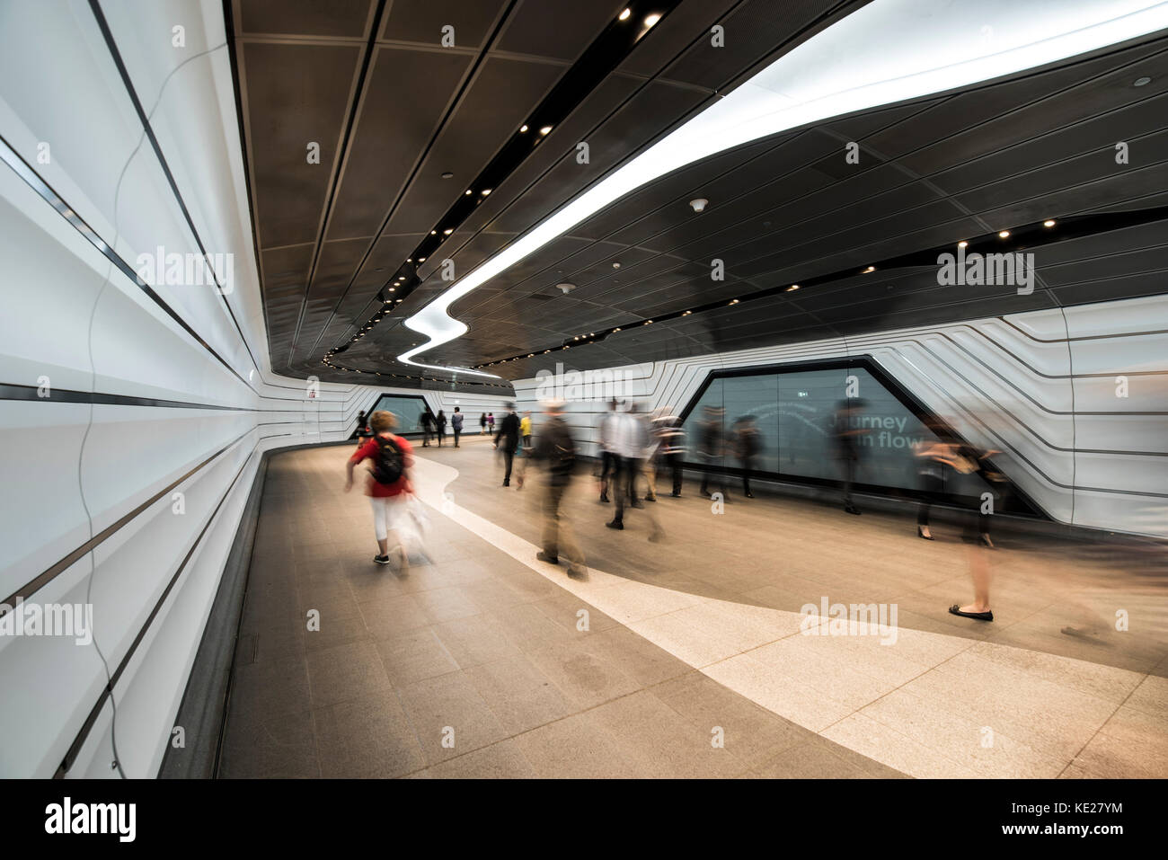 Blurred Pedestrians walking along the new Wynyard Walk from Wynyard ...