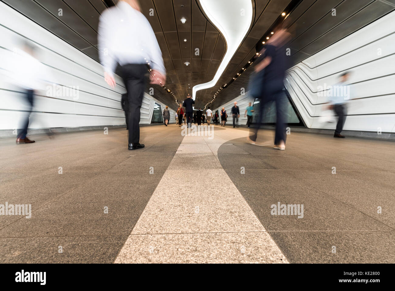 Blurred Pedestrians walking along the new Wynyard Walk from Wynyard ...