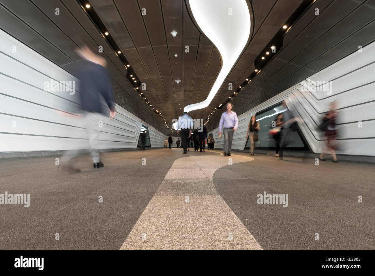 Blurred Pedestrians walking along the new Wynyard Walk from Wynyard ...