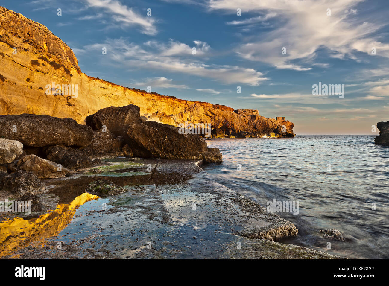 Late afternoon colours at Ghar Lapsi in Malta Stock Photo - Alamy