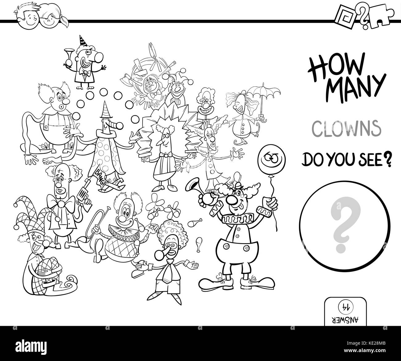 Black and White Cartoon Illustration of Educational Counting Game for ...