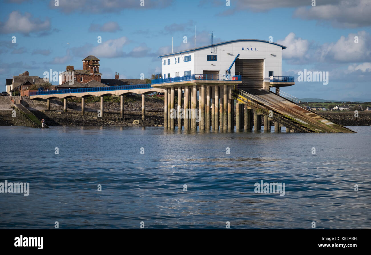 The RNLI Barrow Lifeboat station on Roa Island near Barrow-in-Furness ...
