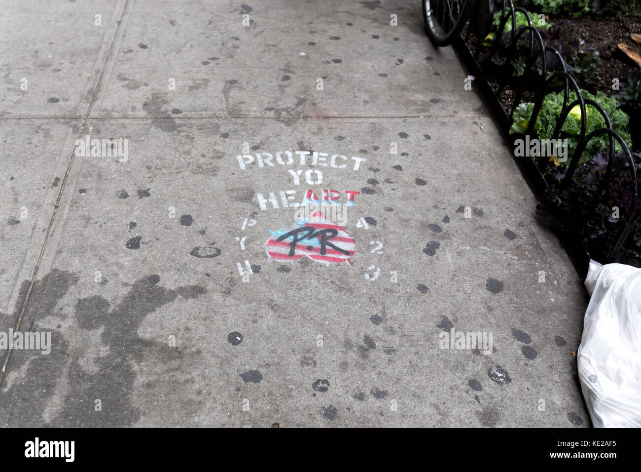 'Protect Yo Heart' street art on sidewalk in Manhattan, NY Stock Photo ...
