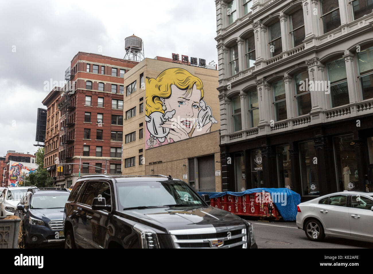 Crying Girl mural on wall on Broome St, Manhattan, NY Stock Photo - Alamy