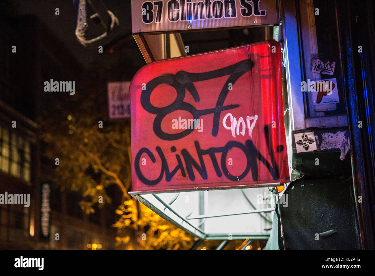 Graffiti style sign outside retail unit at 87 Clinton Street, Manhattan ...